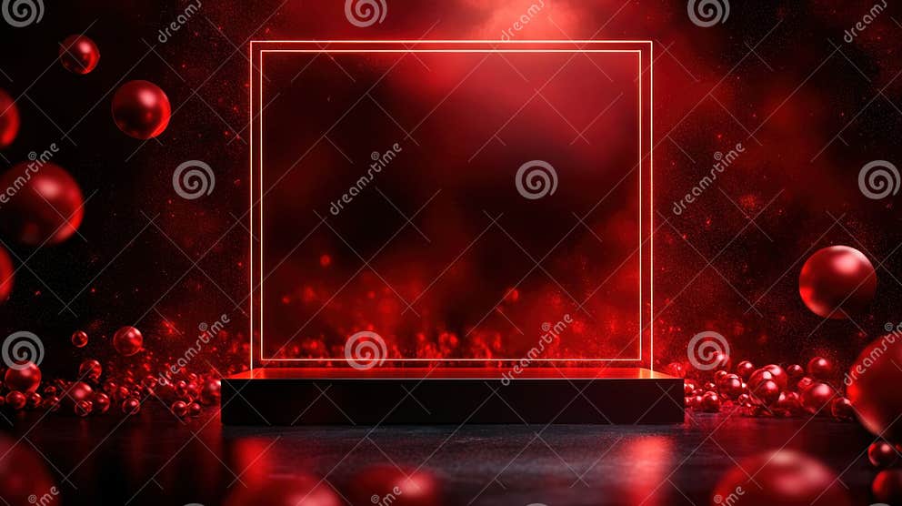 Futuristic Glowing Red Neon Frame on Abstract Sphere Background for ...