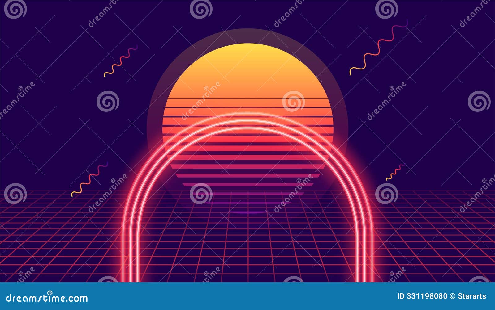 Futuristic Glowing Synth Lines Background with Sunset Design Stock ...