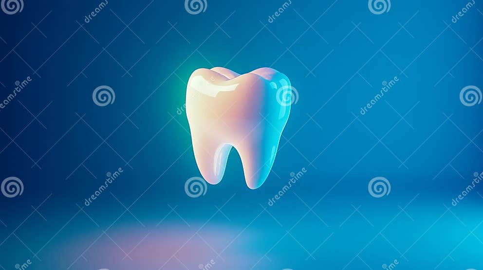 Futuristic Glowing White Tooth Floating in a Deep Blue Gradient ...