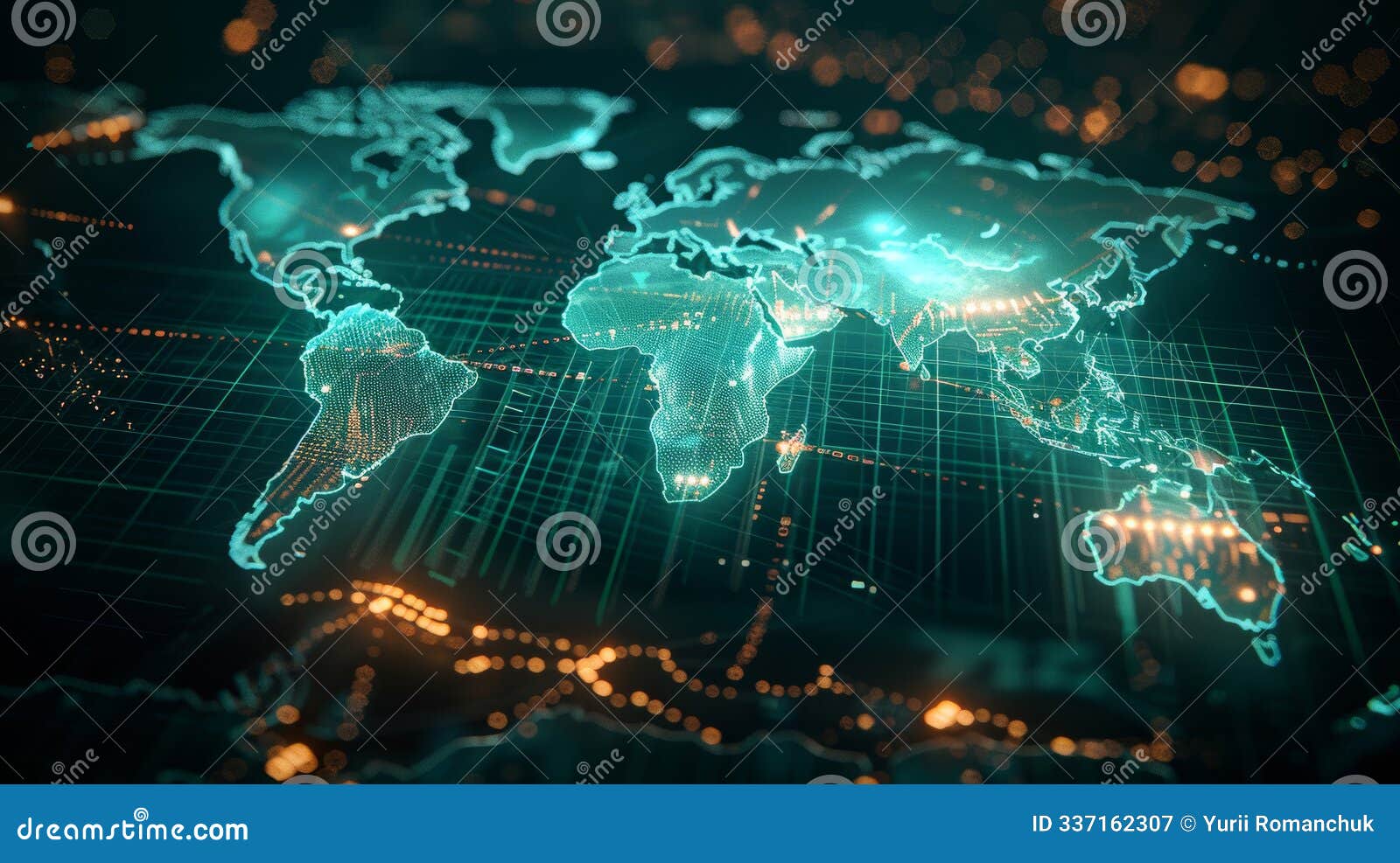 Futuristic Glowing World Map on Dark Background Symbolizing ...