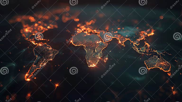 Futuristic Glowing World Map on Dark Background Symbolizing ...
