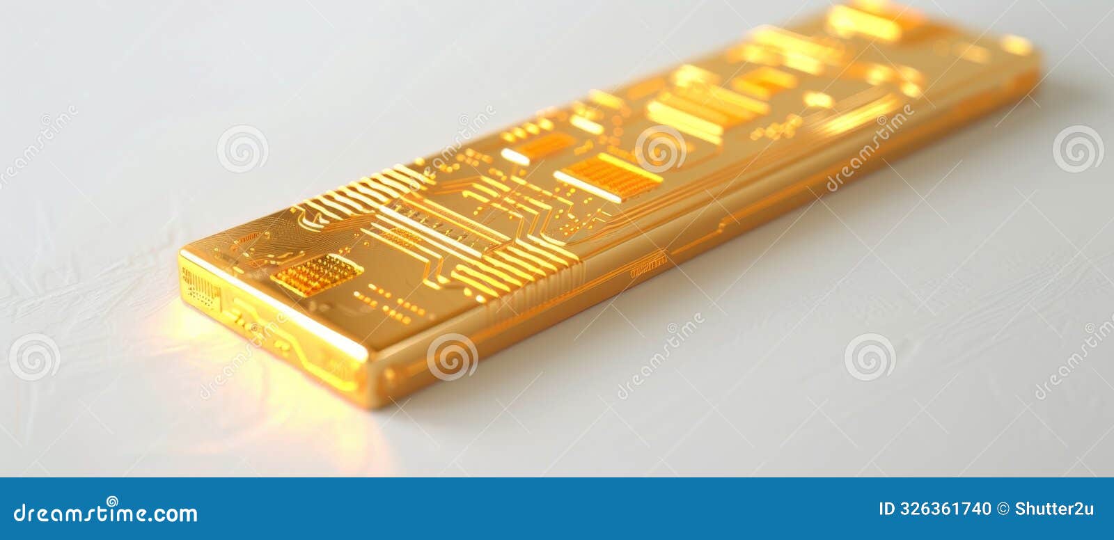 Futuristic Gold Bar with Integrated Circuit Patterns Emitting a Soft ...