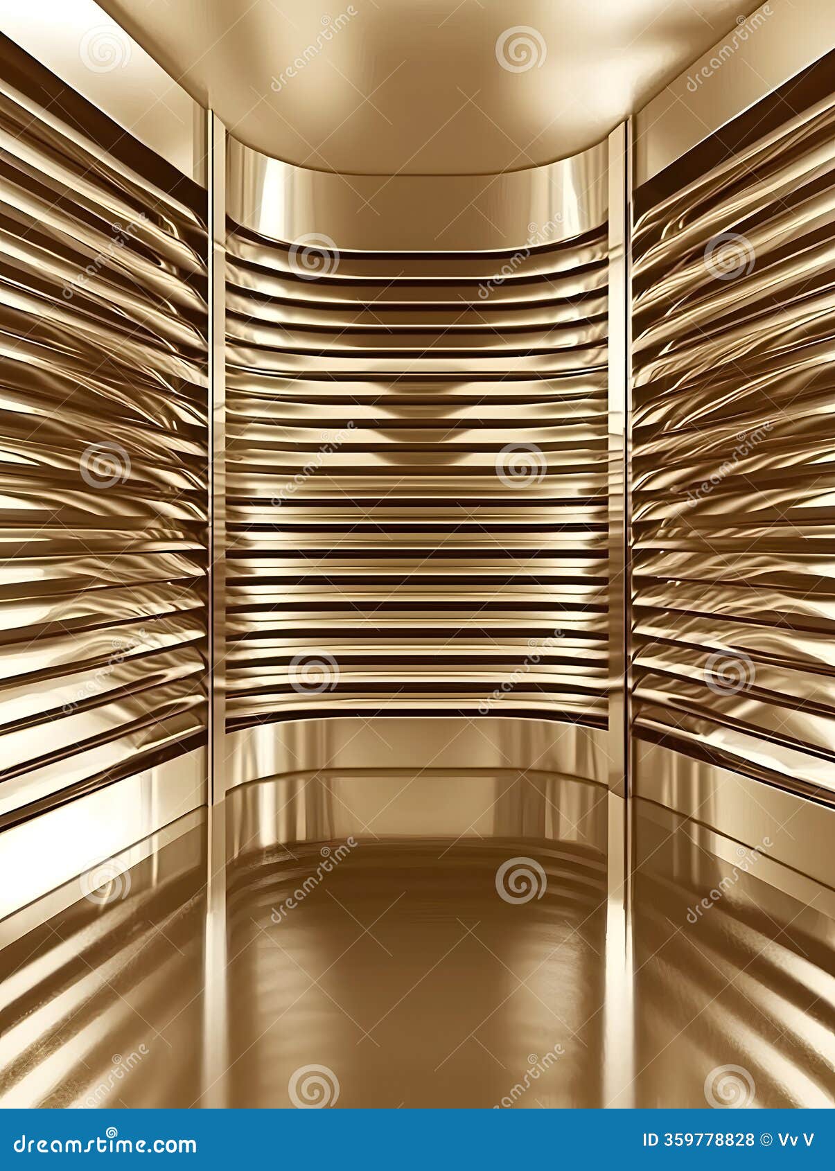 Futuristic Gold Metal Room Interior Design Stock Photo - Image of metal ...