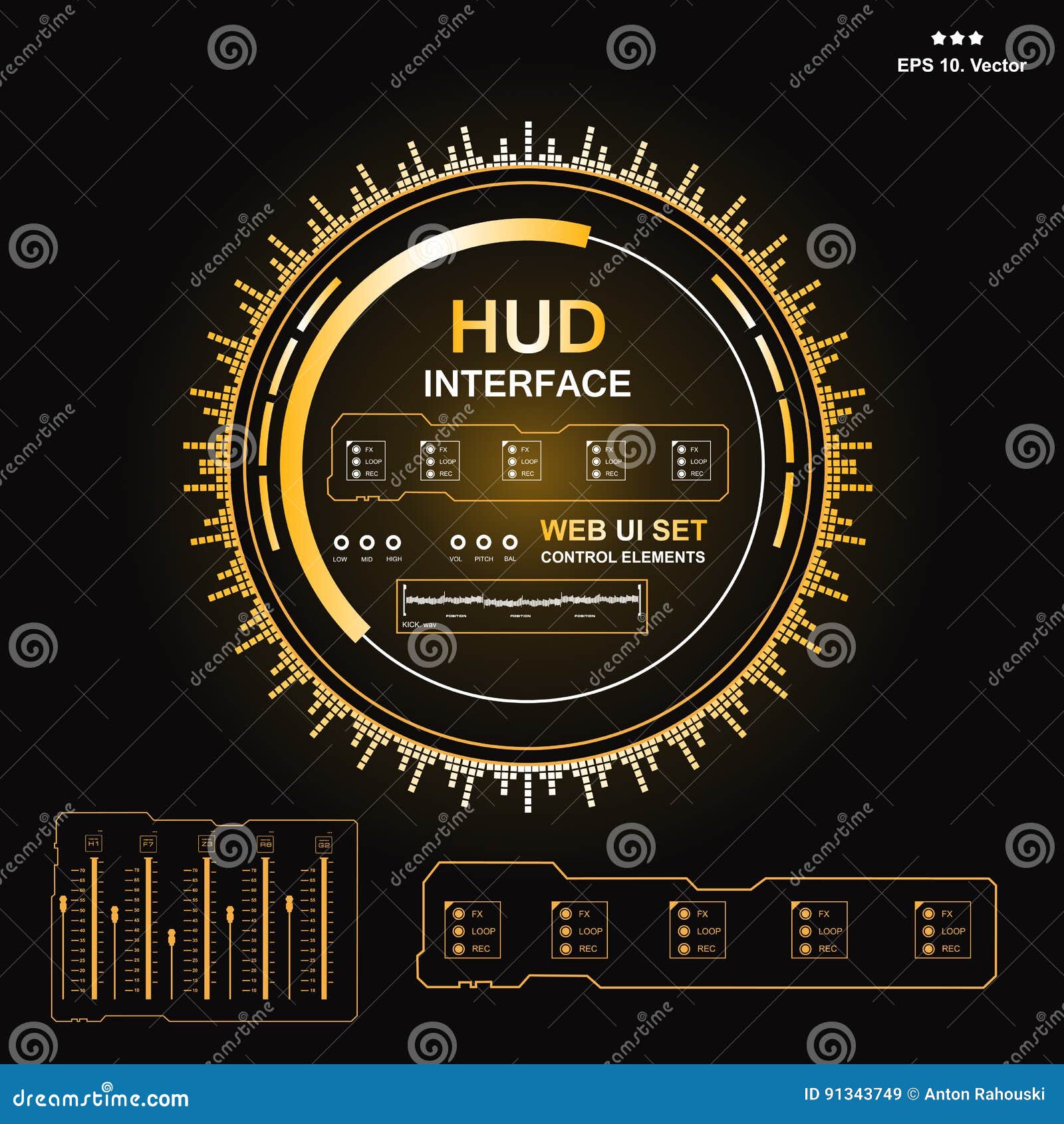 Futuristic Gold Virtual Graphic Touch User Interface, Music Interface ...