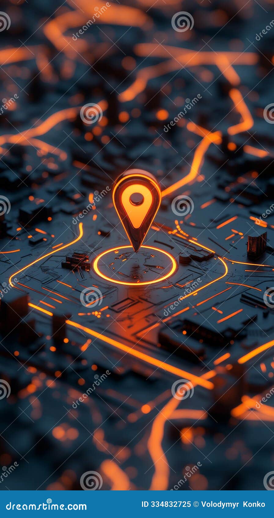 Futuristic GPS Map with Glowing Location Marker Stock Image - Image of ...