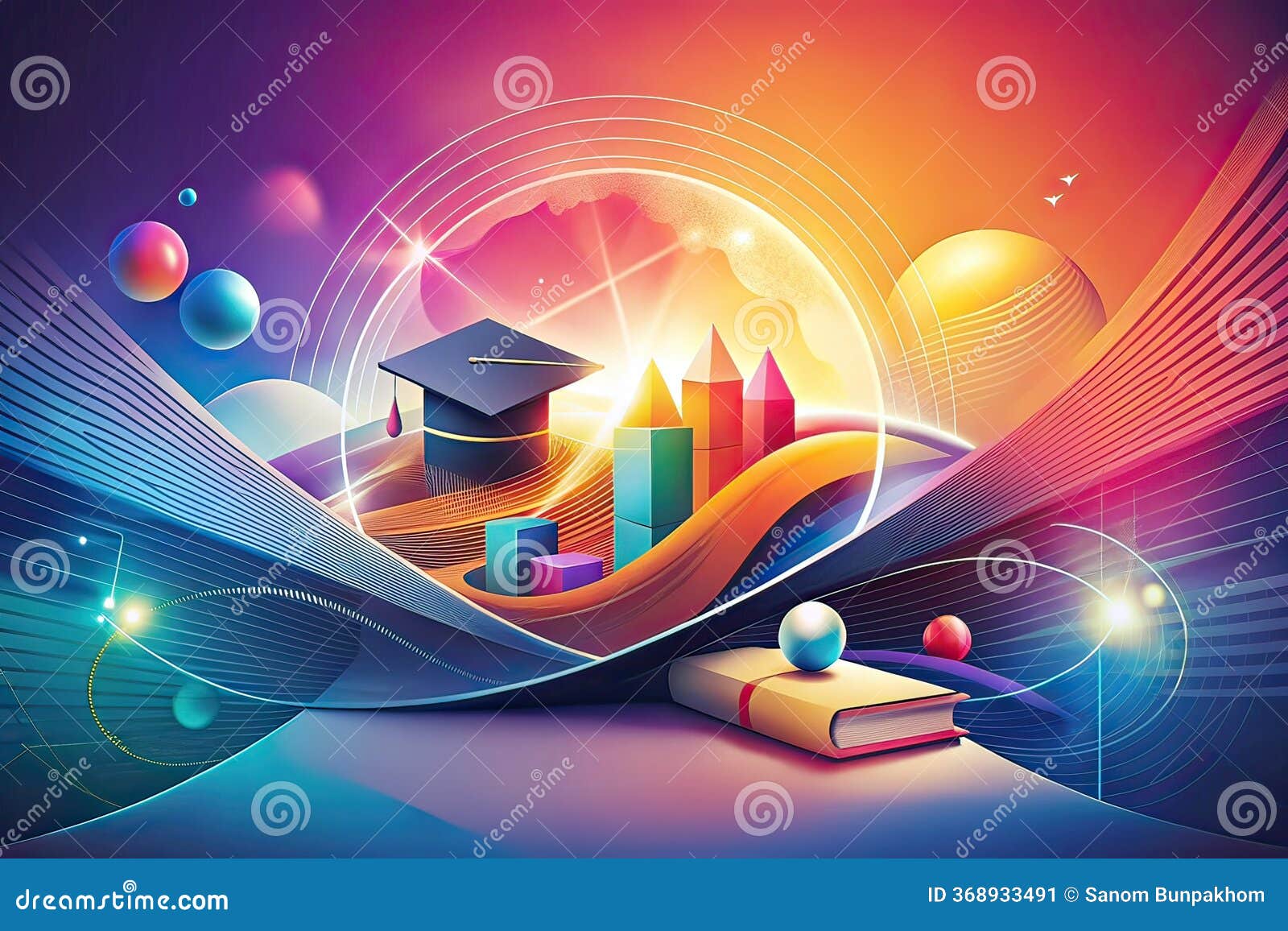 Futuristic Academic Cap Glows With Digital Tech Network. Abstract Grad ...