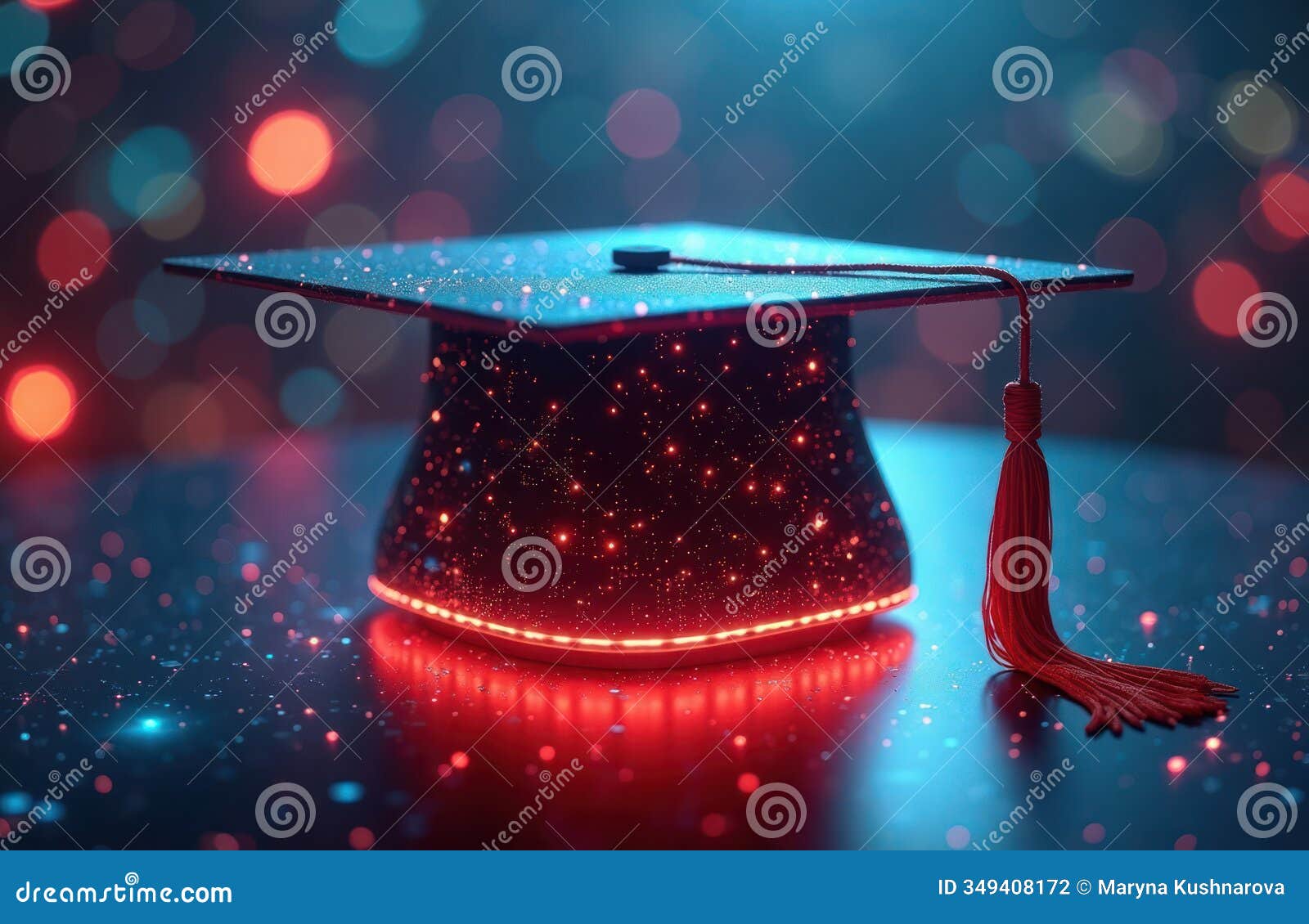 Futuristic Graduation Cap Glows with Tech Lights. Data Network Design ...