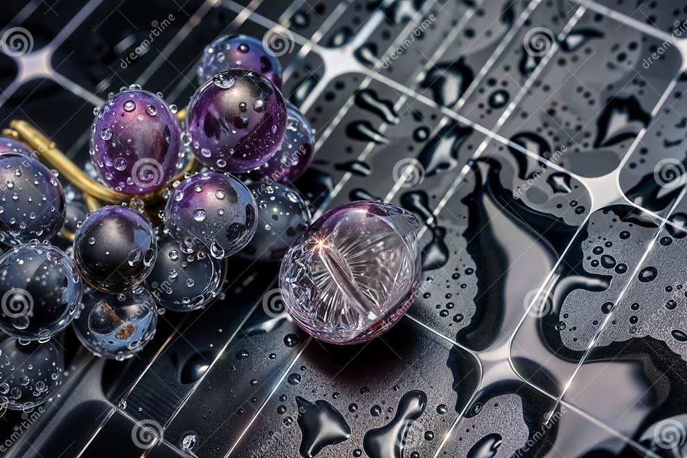 Futuristic Grapes: Advanced Tech Spheres on a Solar Panel Grid, Generative Ai Stock Illustration ...