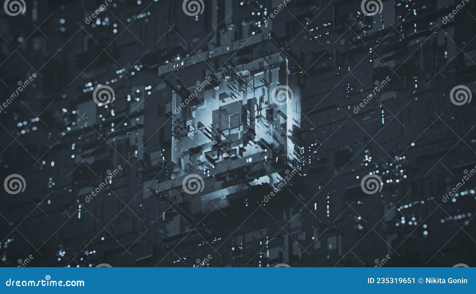 Futuristic Gray Micro Chip in Fog 3D Rendering Illustration Stock ...