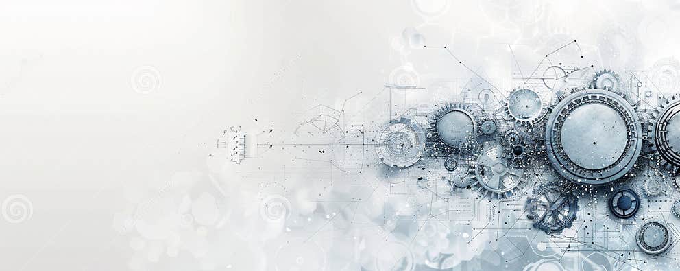 Futuristic Gray Tech Elements and Gears on Abstract White Background ...