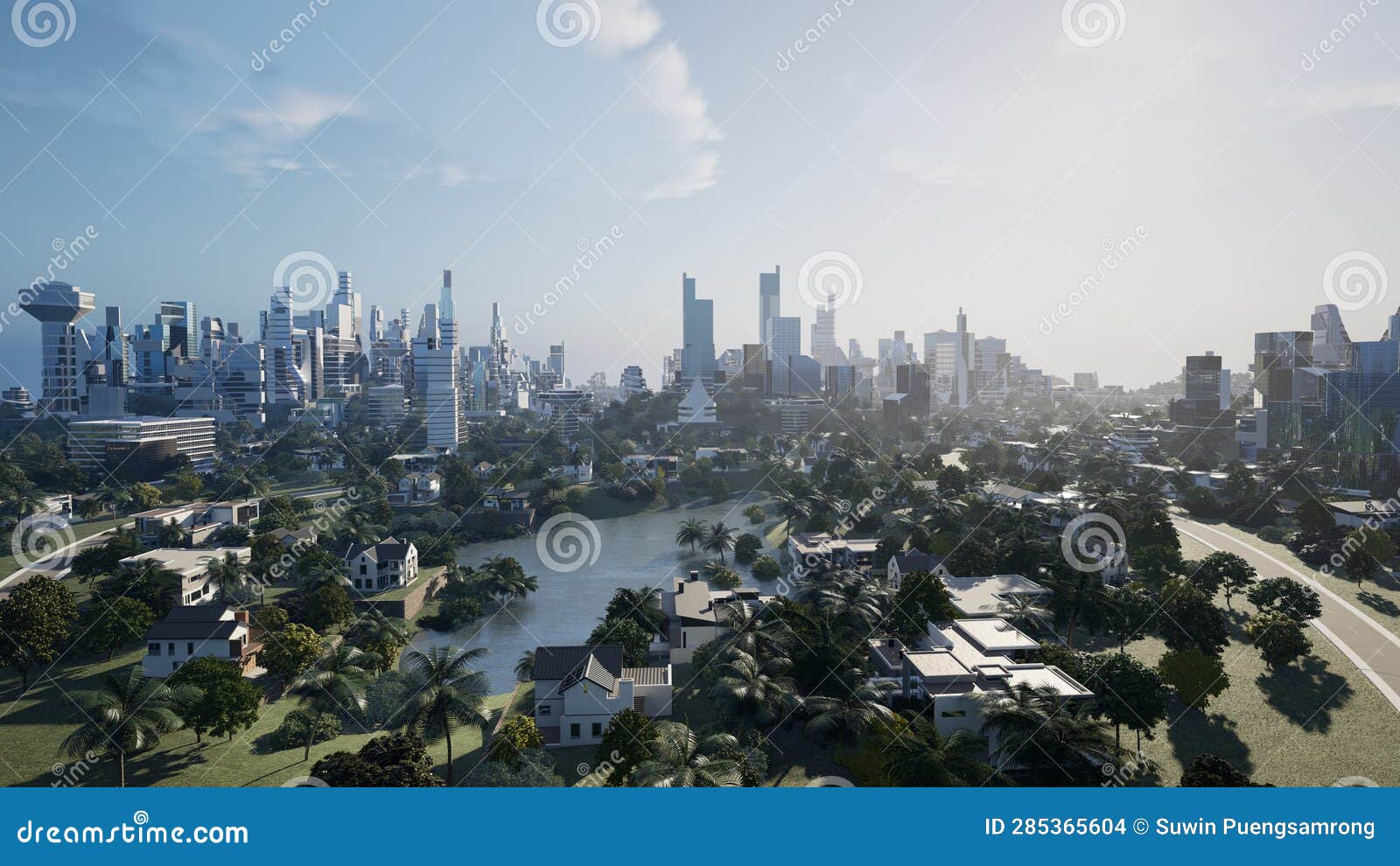 Futuristic Green City Concept, 3d Render Stock Illustration ...