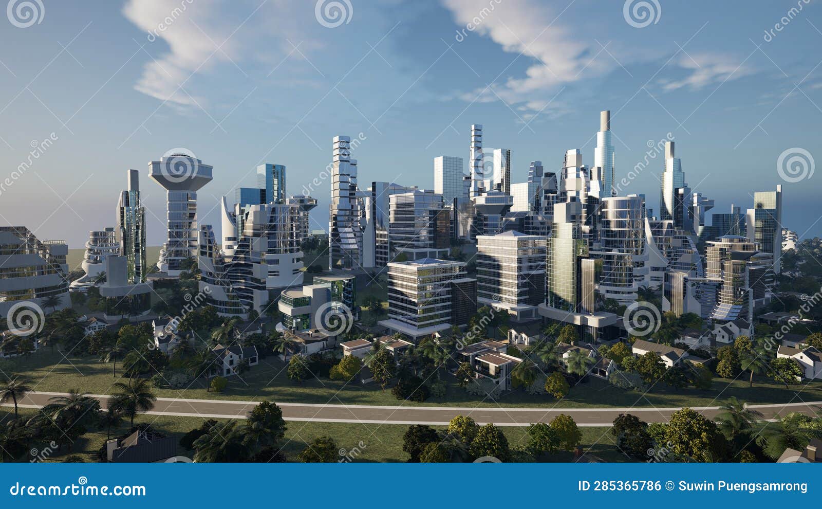 Futuristic Green City Concept, 3d Render Stock Illustration ...