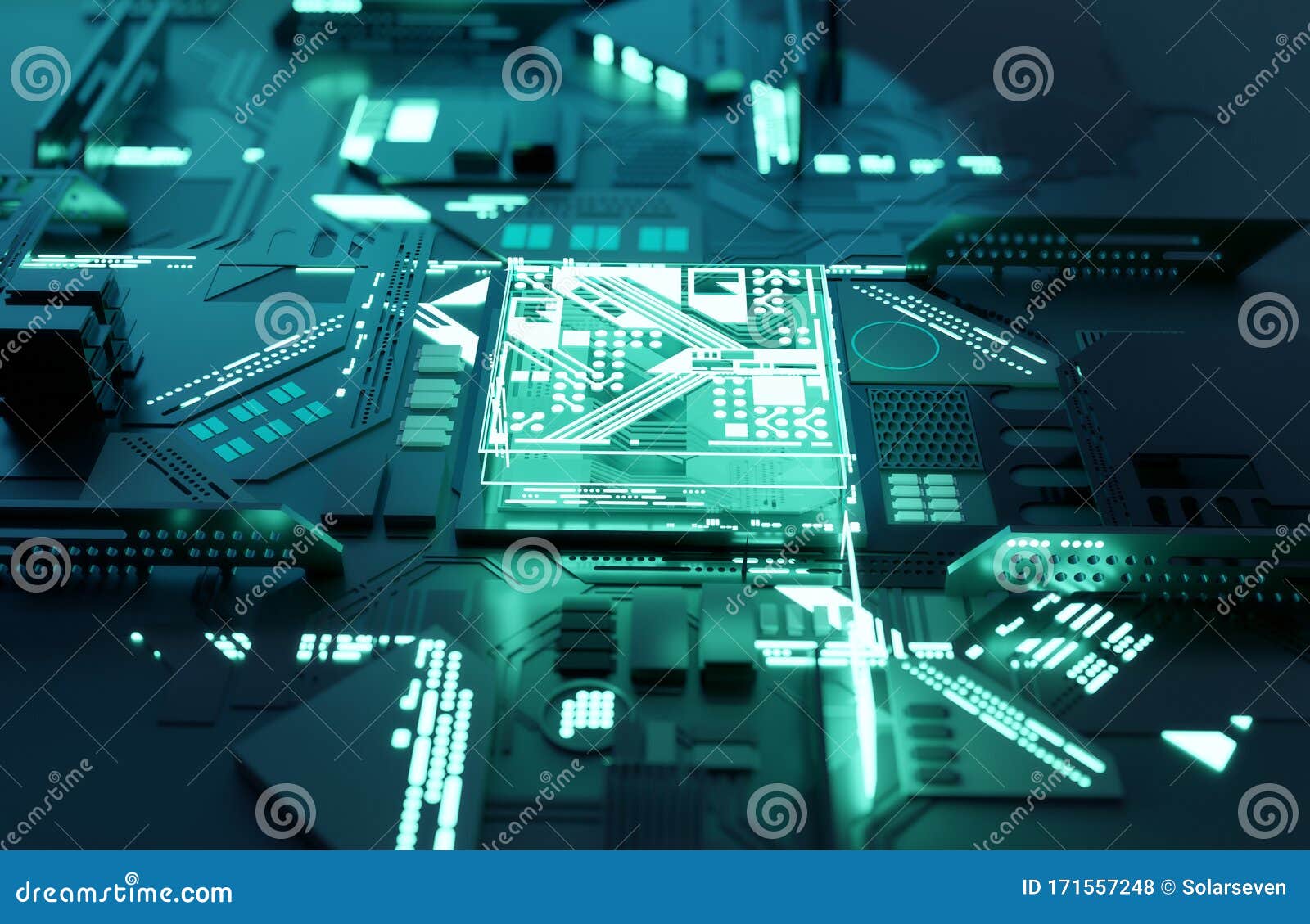 Futuristic Green CPU Processor Concept Stock Illustration ...
