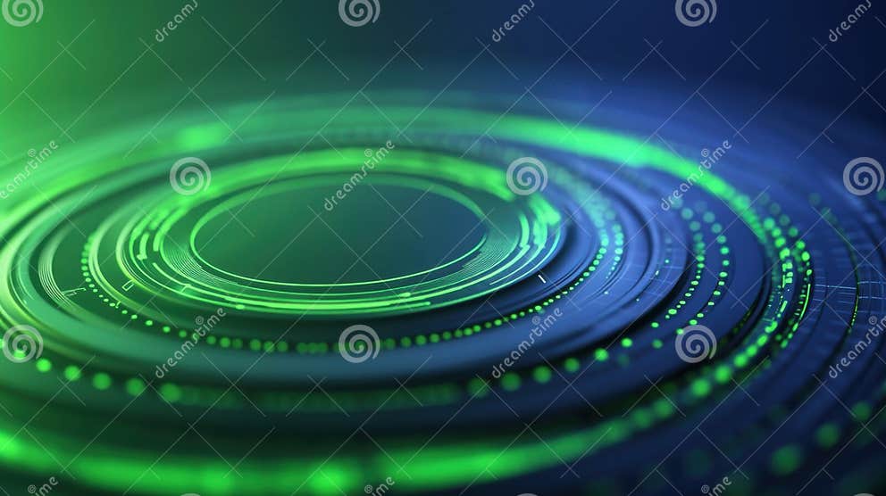 Futuristic Green Digital Interface with Concentric Circles and Glowing ...