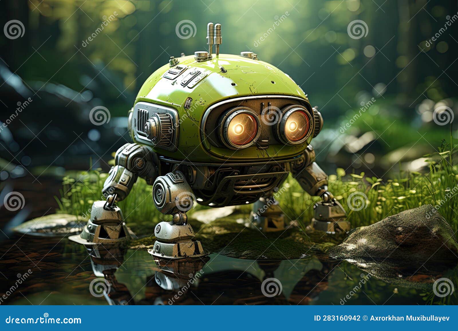 Futuristic Green Eco Robot, Generative Ai Stock Illustration ...