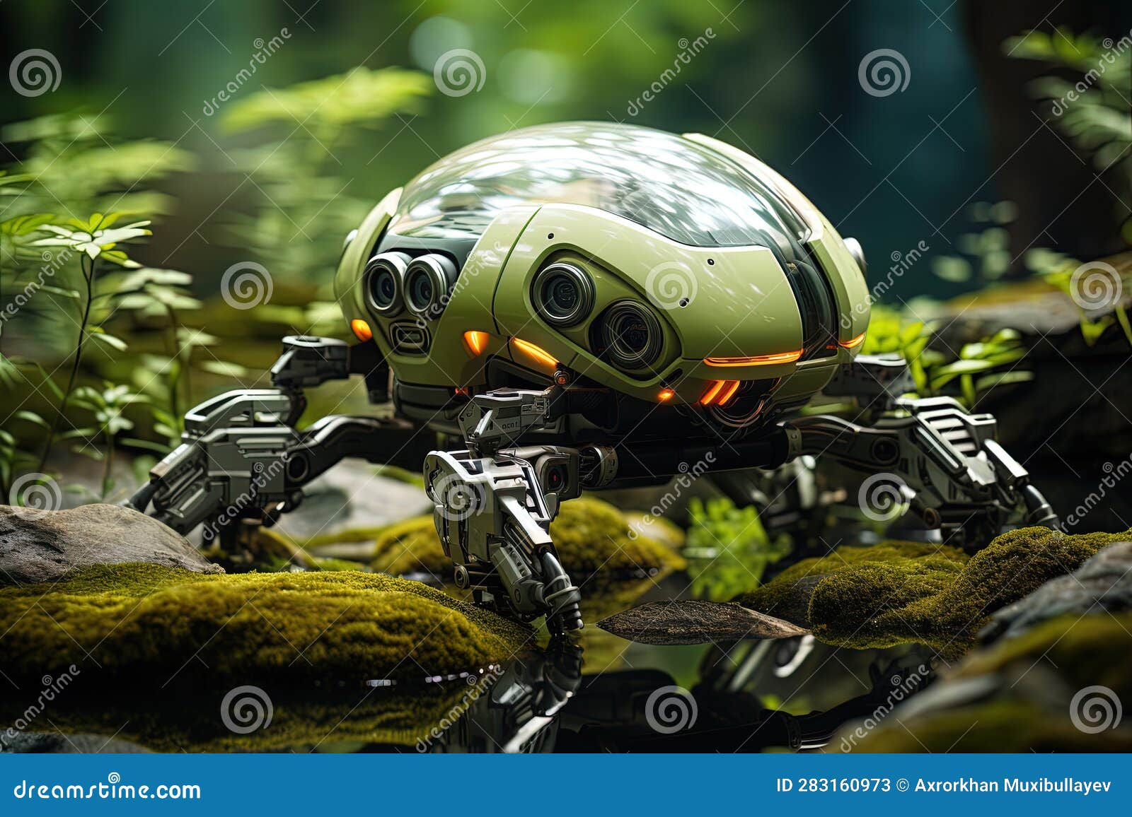Futuristic Green Eco Robot, Generative Ai Stock Illustration ...
