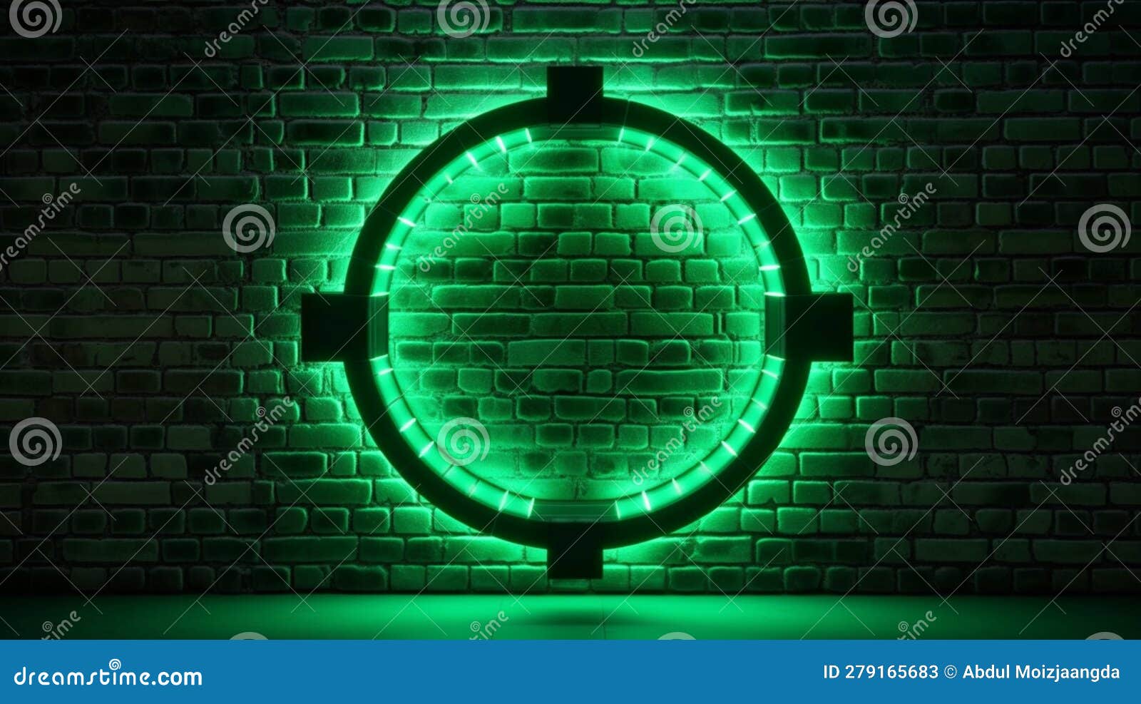 Futuristic Green Neon Flashlight Circle on Brick Wall Stock ...
