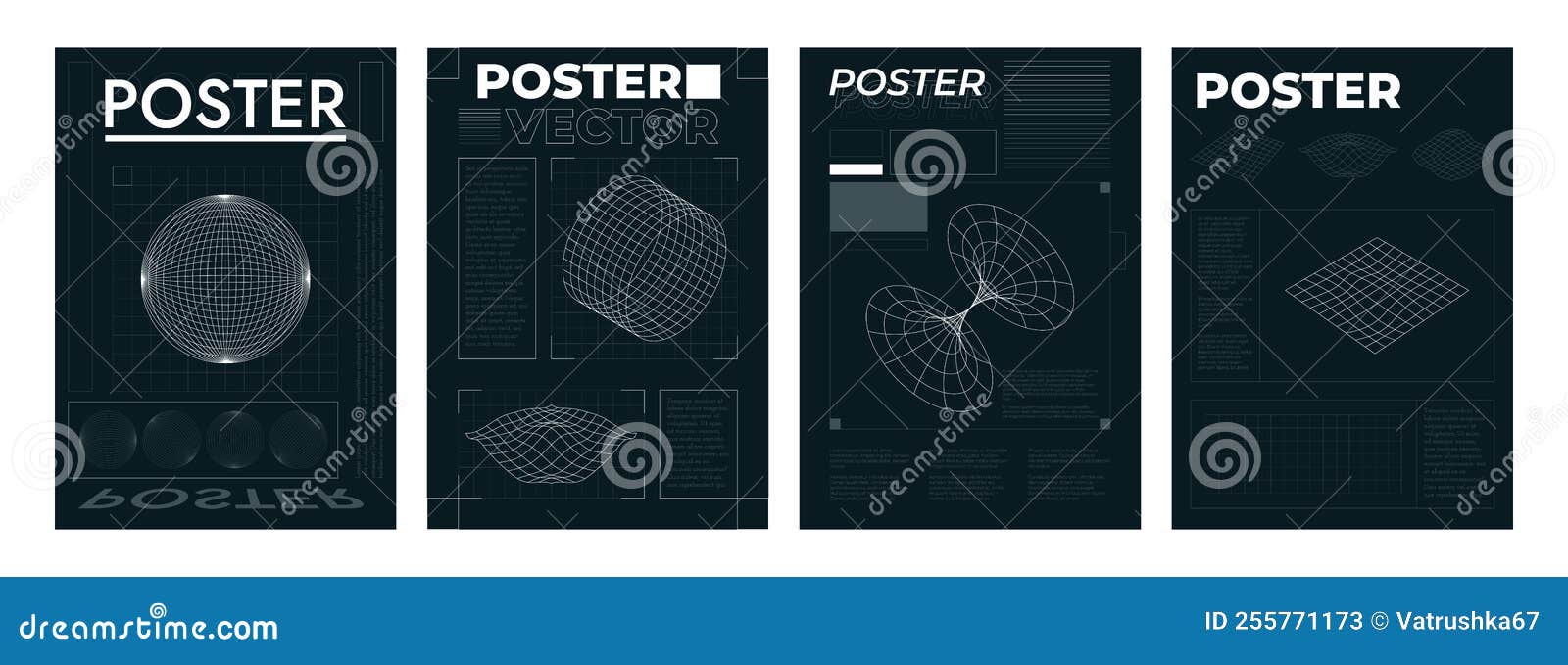 Futuristic Grid Posters Retrofuturistic Layout Templates With Hud