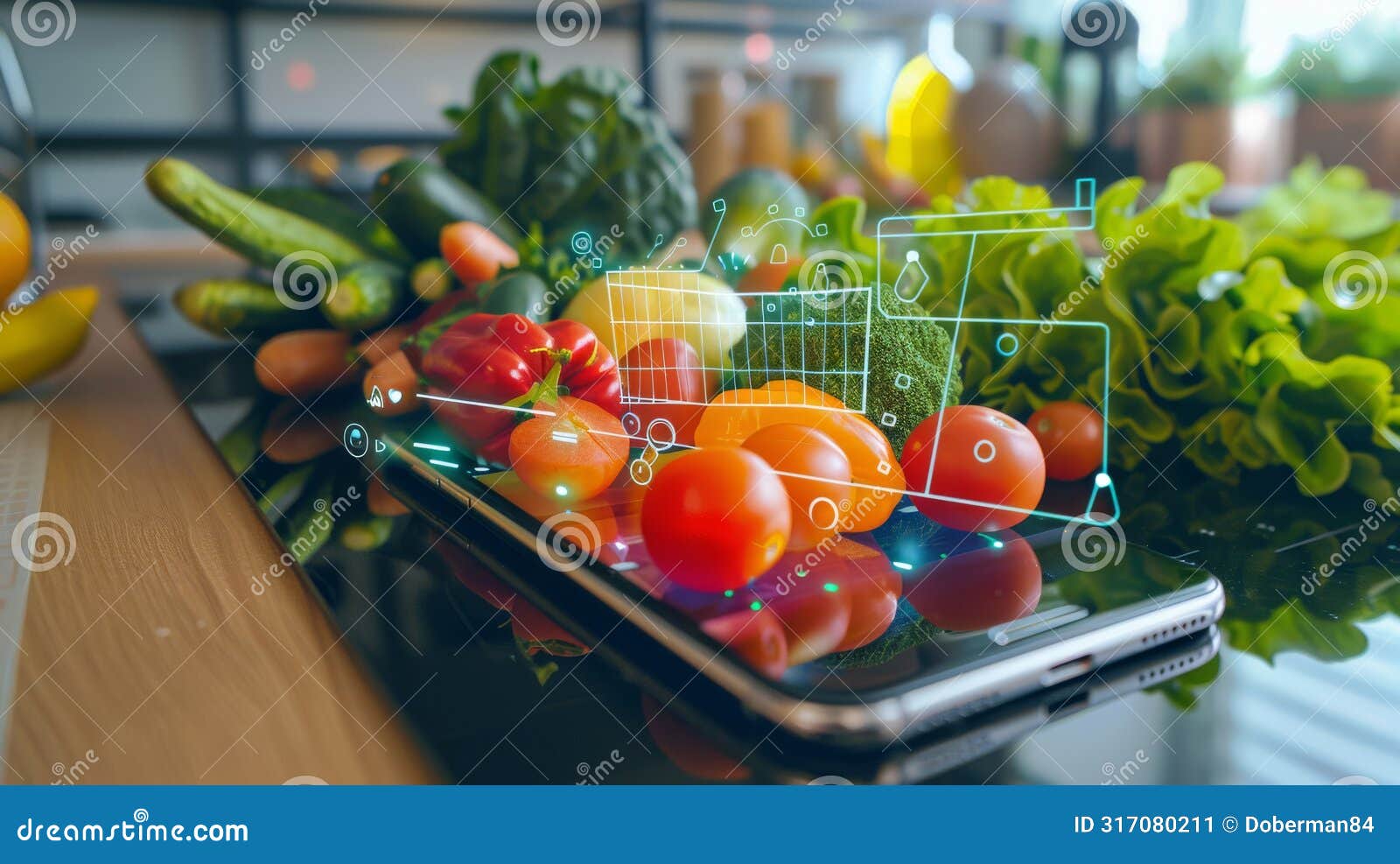 Futuristic Grocery Shopping with a Smartphone Displaying AR of Fresh ...