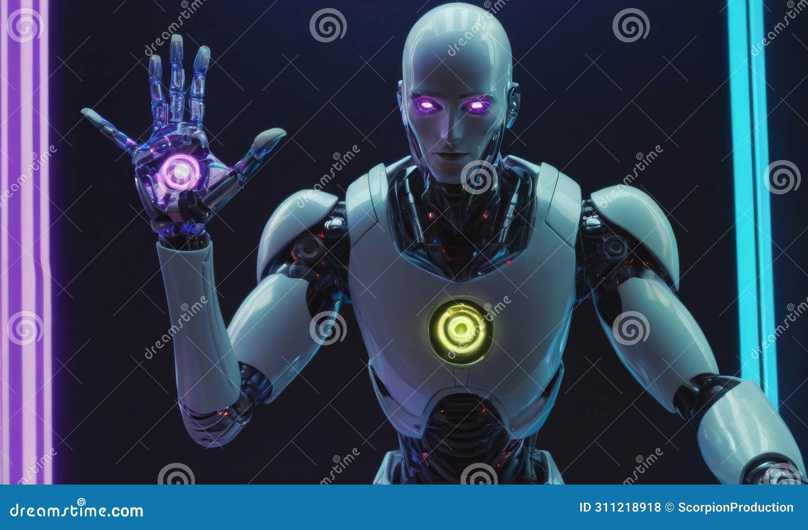 Futuristic Guardian with Neon Flair Stock Photo - Image of advanced ...