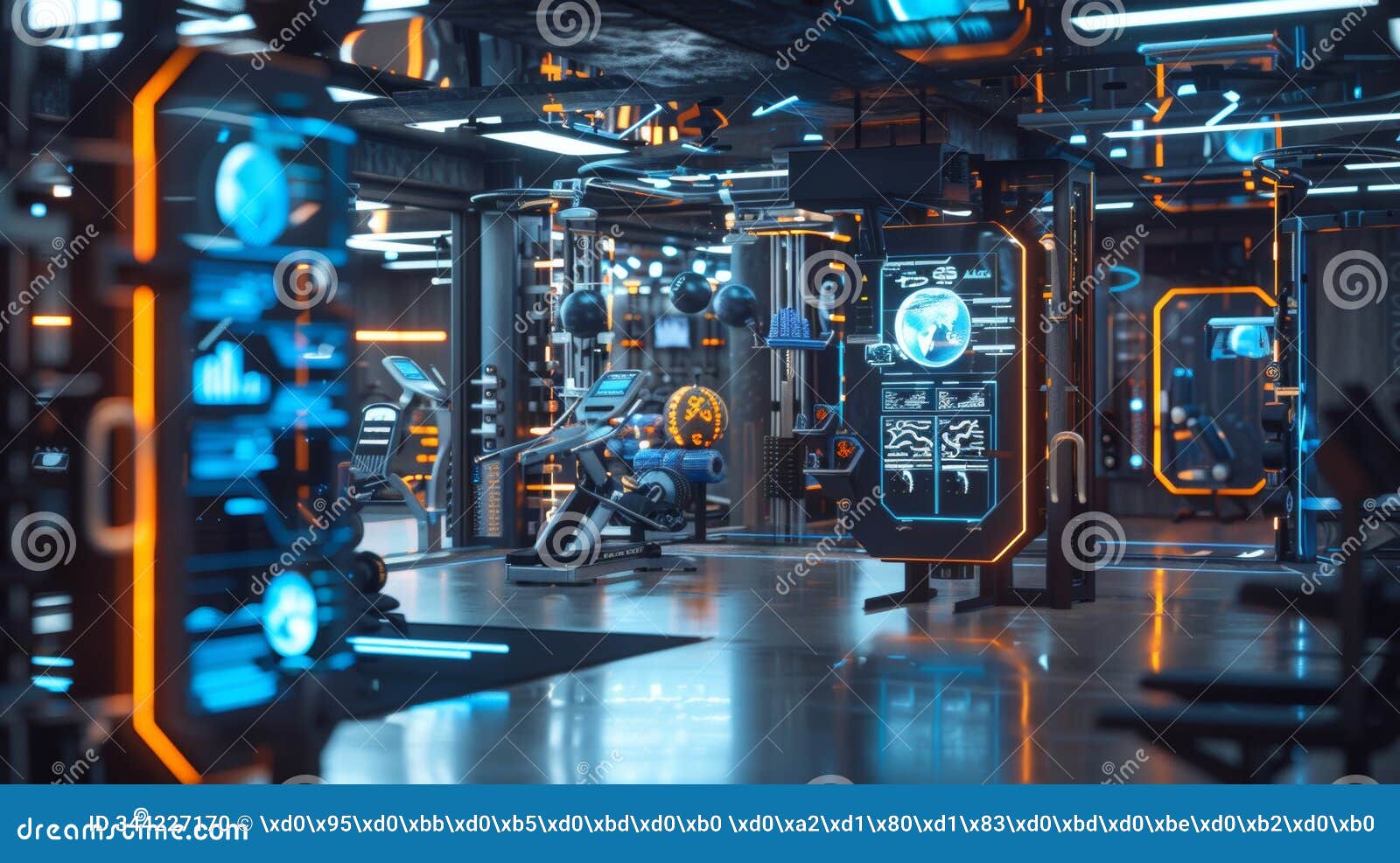 Futuristic Gym Interior Featuring Advanced AI Personal Trainers ...