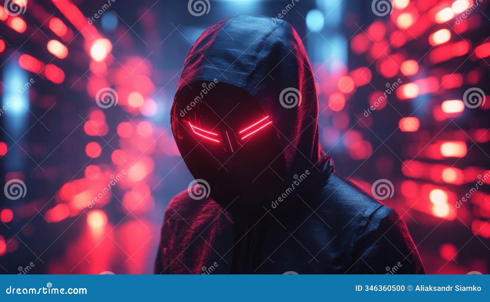 Futuristic Hacker Icon Highlighted by Neon Lights with Abstract Sci-fi ...