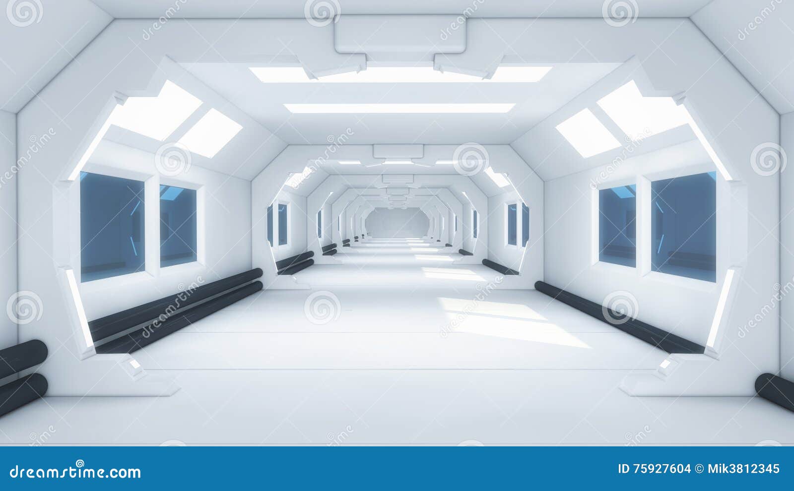 Futuristic Hall Alien Spaceship Stock Illustration - Illustration of ...