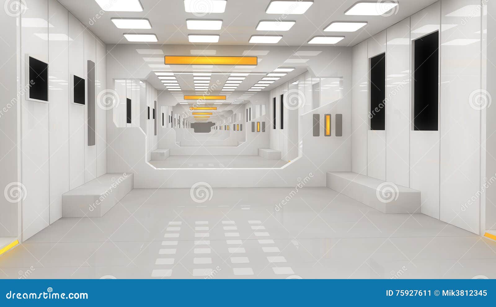 Futuristic Hall Alien Spaceship Stock Illustration - Illustration of ...