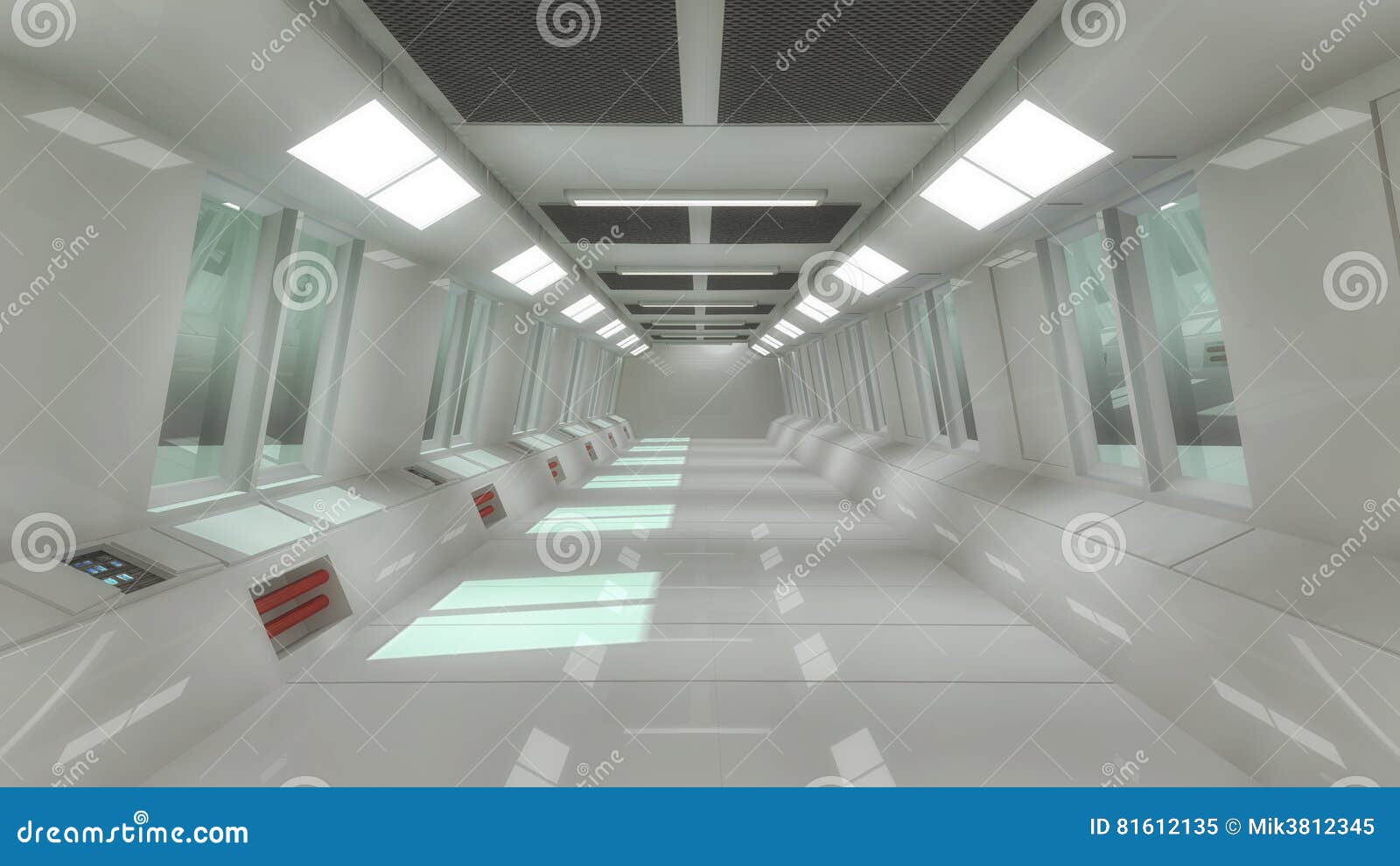 Futuristic Hall Architecture Stock Illustration - Illustration of ...