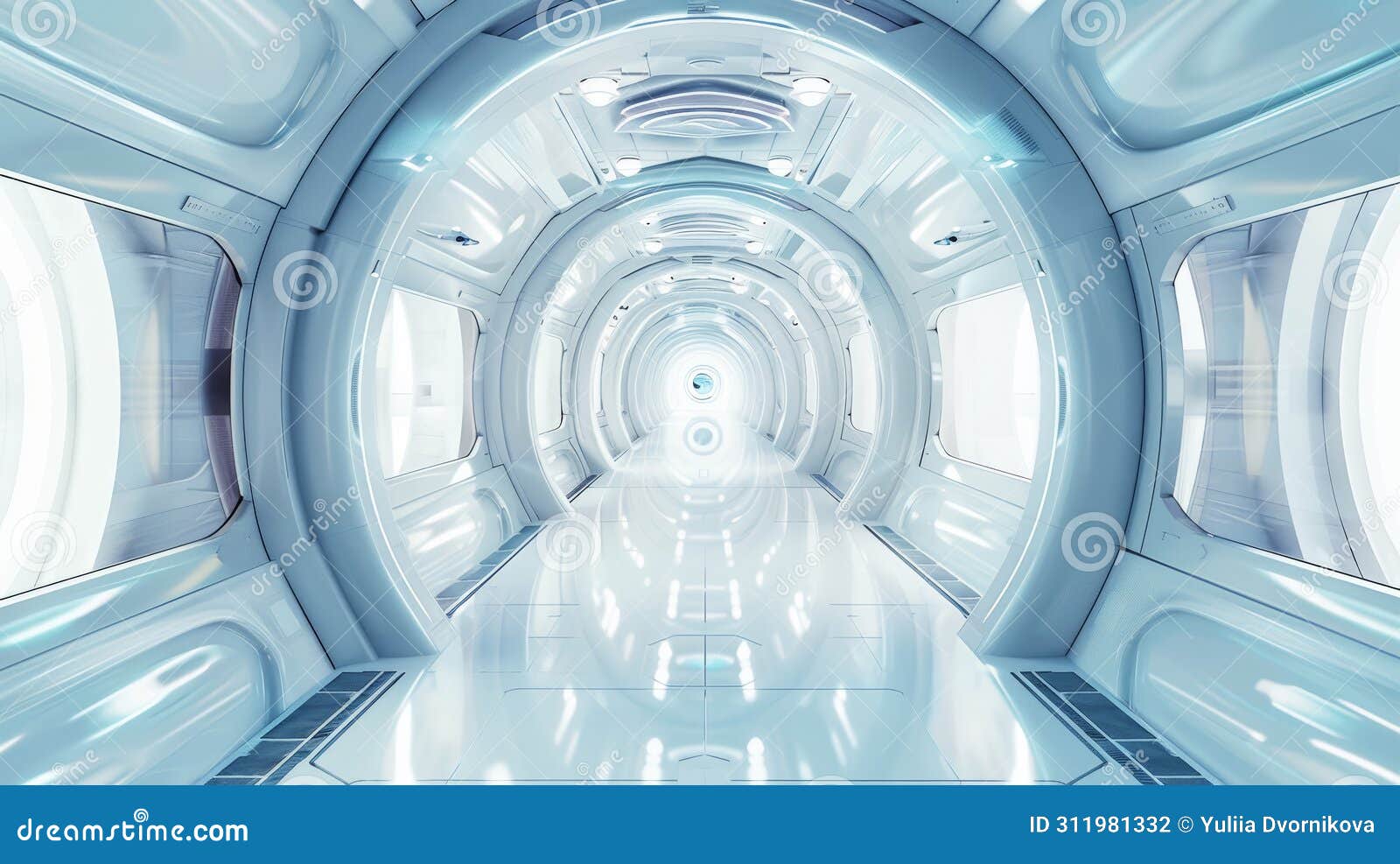 Futuristic Hall Corridor on Spaceship. Light Interior of Intergalactic ...