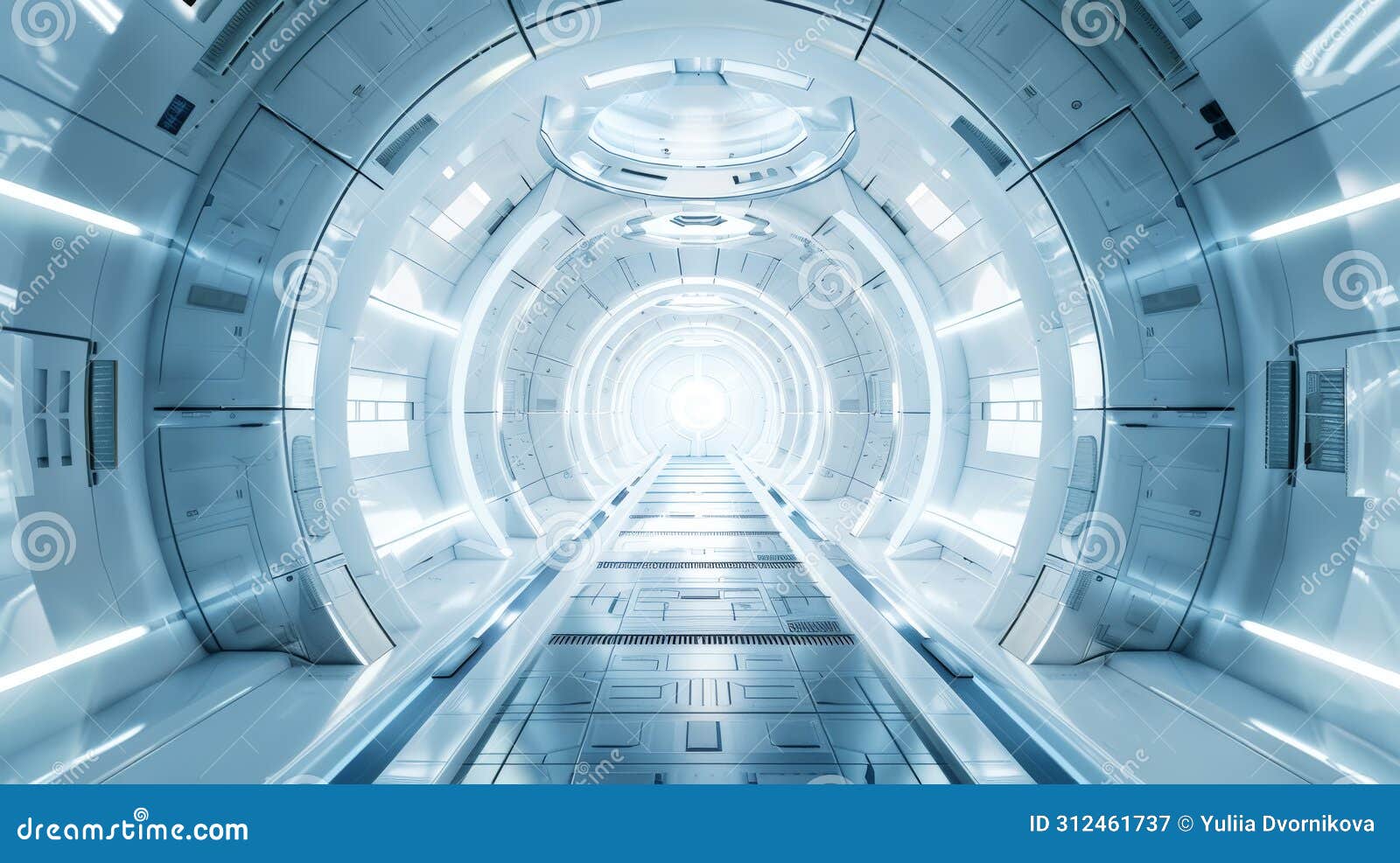 Futuristic Hall Corridor on Spaceship. Light Interior of Intergalactic ...