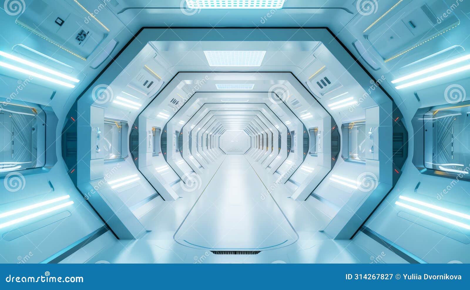 Futuristic Hall Corridor on Spaceship. Light Interior of Intergalactic ...