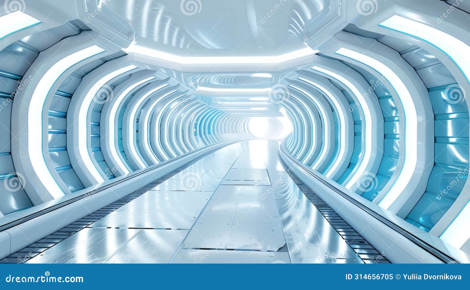 Futuristic Hall Corridor on Spaceship. Light Interior of Intergalactic ...