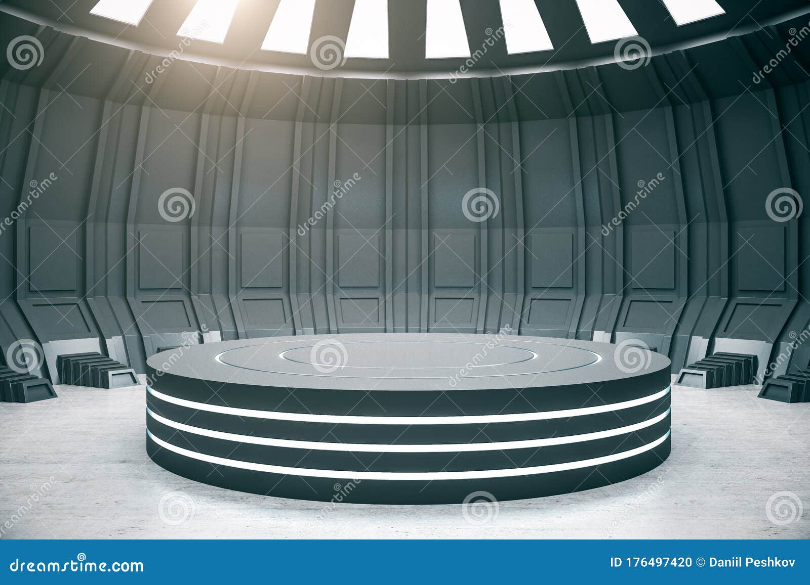 Futuristic Hall Interior with Pedestal Stock Illustration ...