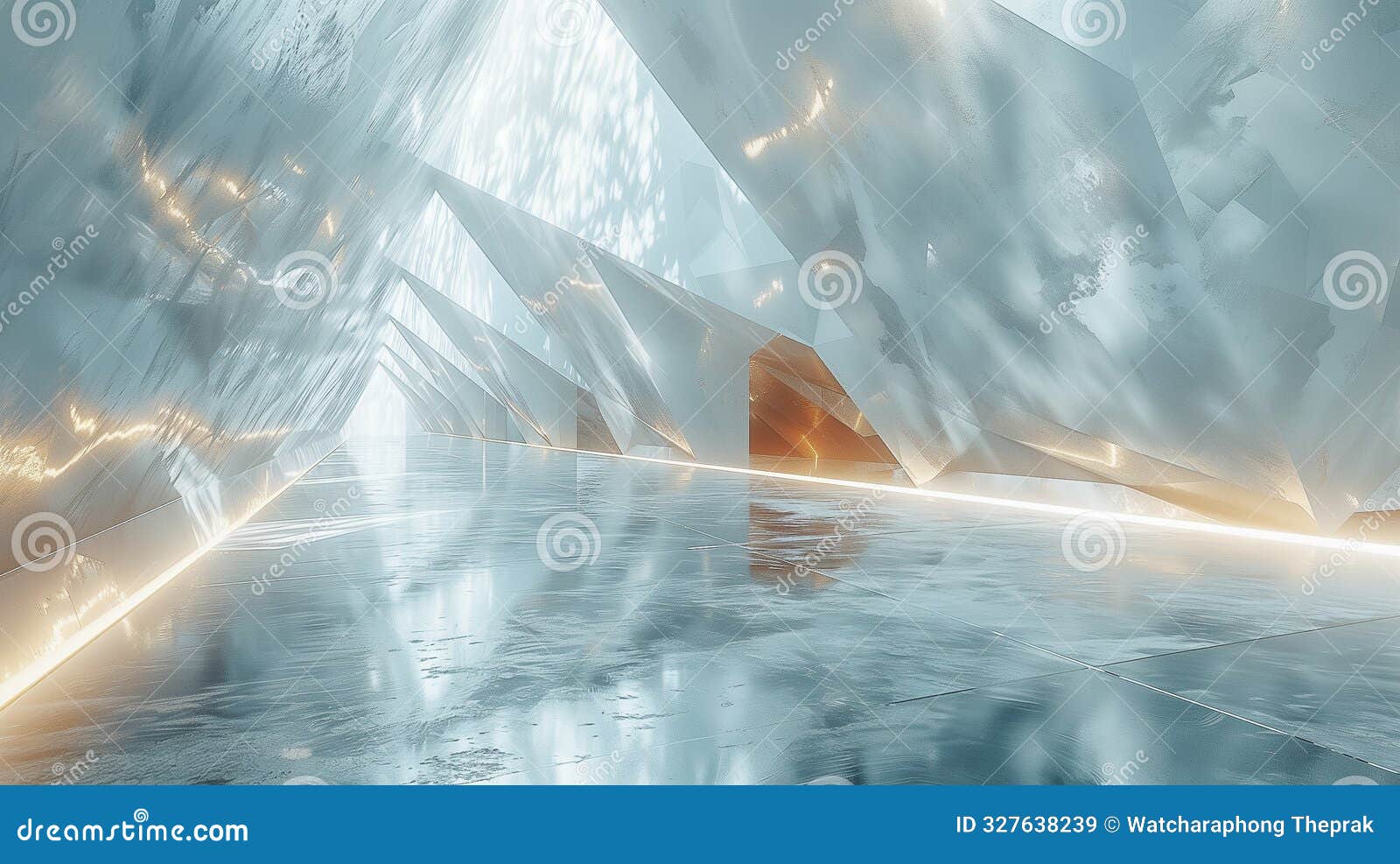 Futuristic Hallway With Angular Glass Structures Stock Image ...