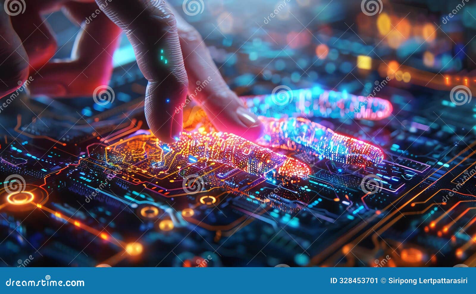 Hand Interacts With A Digital Interface, Illuminating Nodes And Connections Stock Photography ...