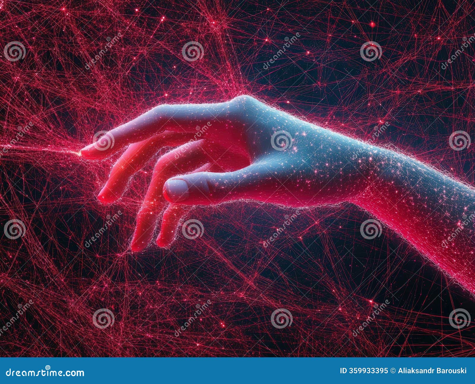 Futuristic Hand Reaching Out Amidst a Web of Glowing Red Connections ...