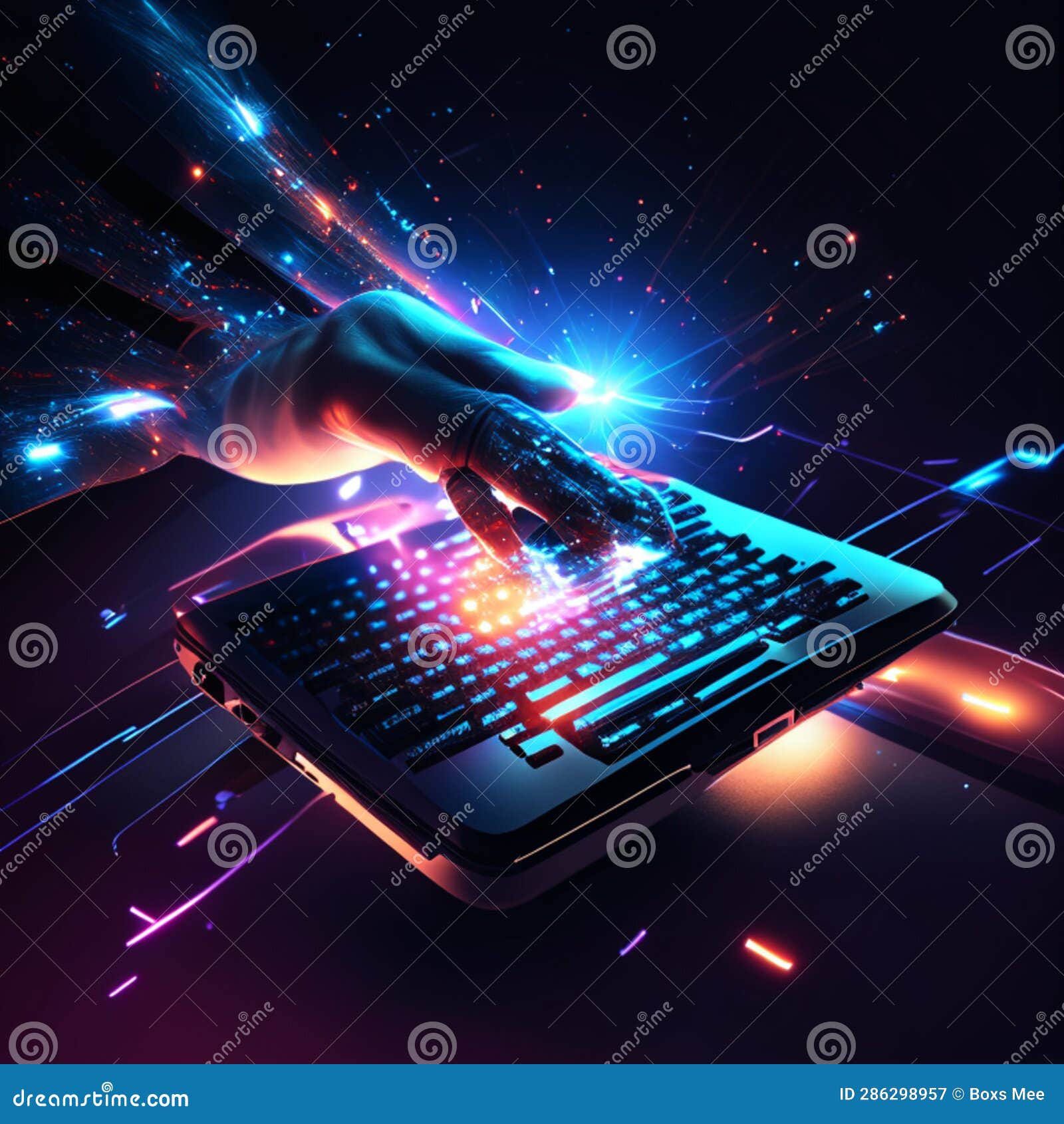 Futuristic Hand Touching a Computer Keyboard. 3d Render Illustration AI ...