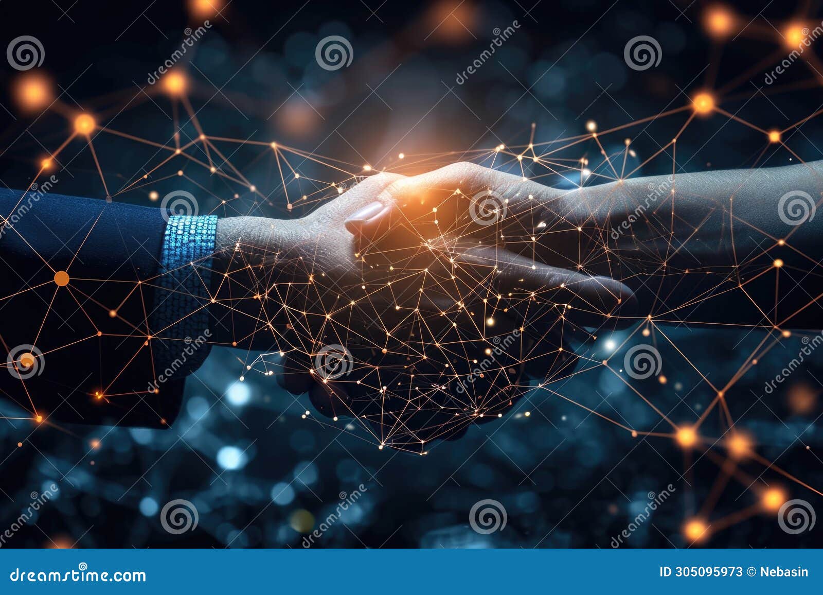 Futuristic Handshake with Digital Network Particles, Concept of ...
