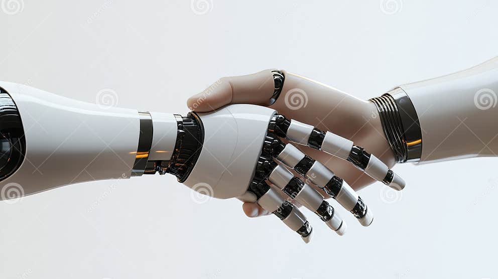 Futuristic Handshake between Human and Robotic Hands Symbolizing Unity ...