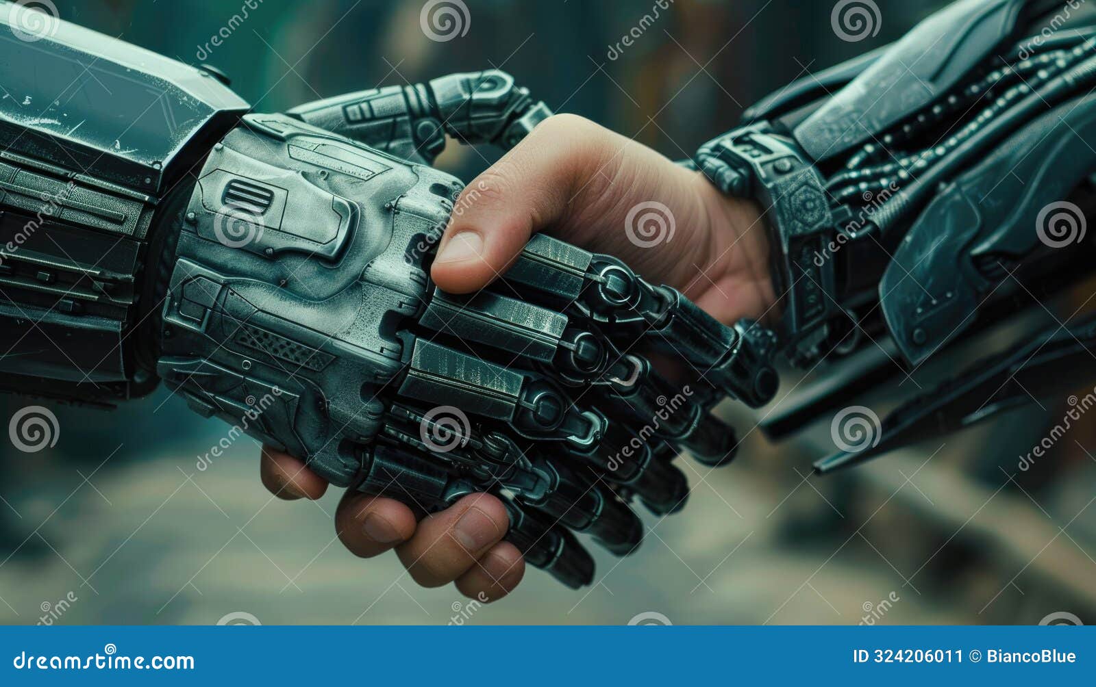 Handshake Symbolizes Bond between Robots and Humans, Showing Alliance ...
