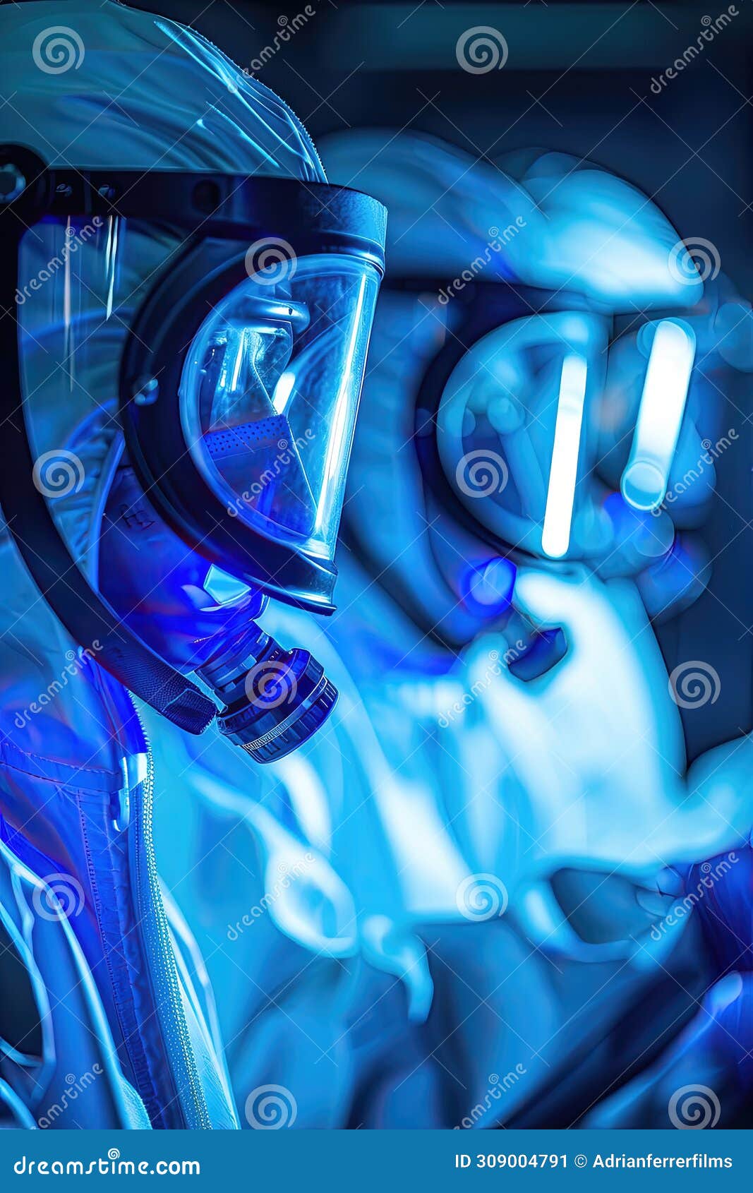 Futuristic Hazmat Suit with a Glowing Blue Light. Stock Image - Image ...