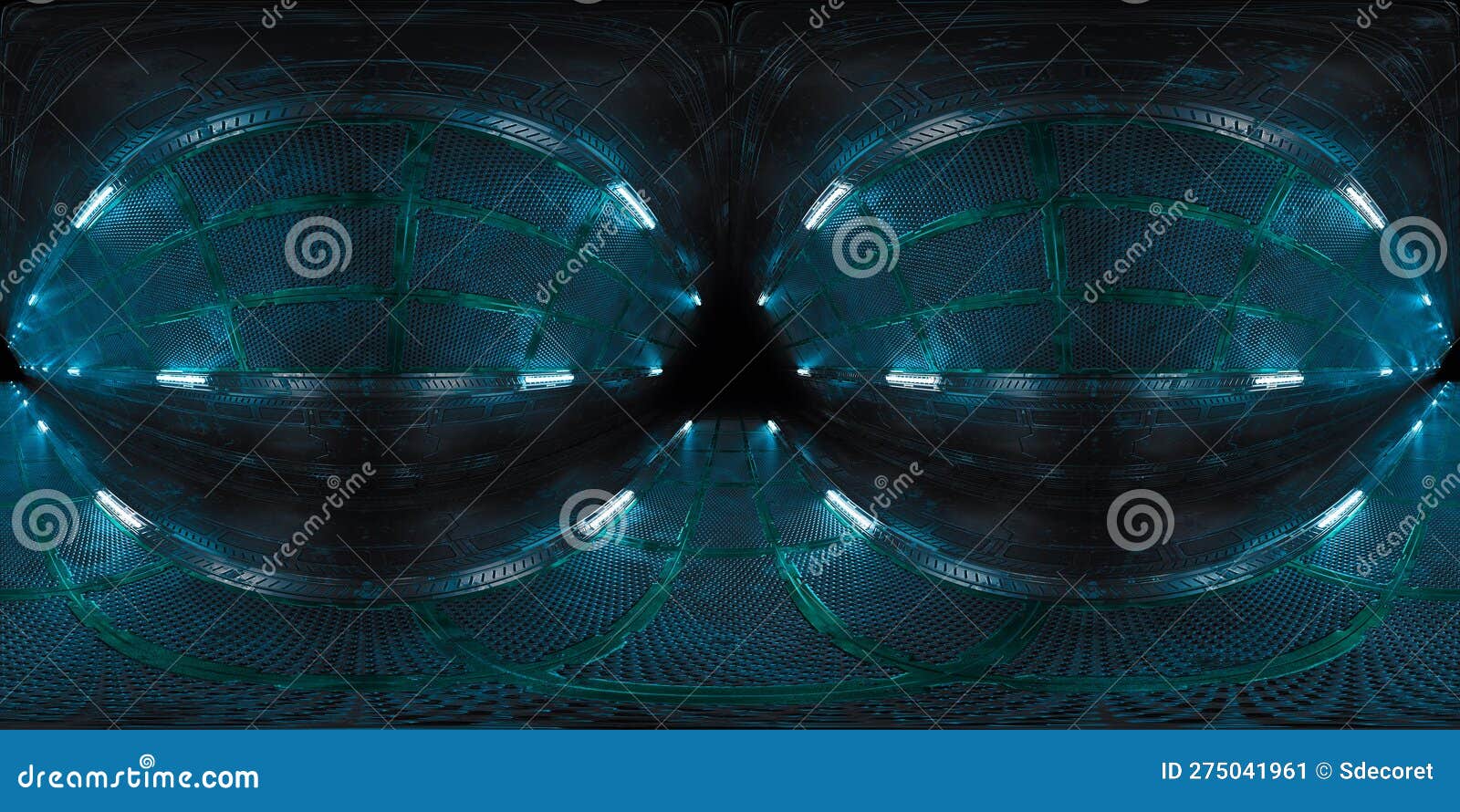 Futuristic Hdri Interior Corridor with Neon Lights on Panel Walls. 360 ...