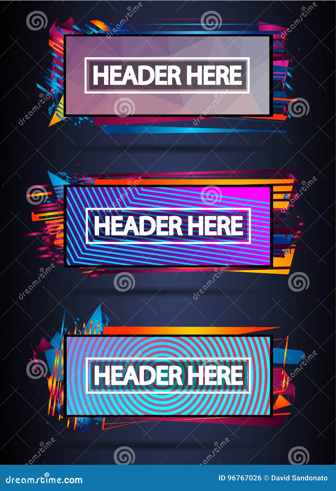 Futuristic Header Frame Design with Abstract Shapes and Drops of Colors ...