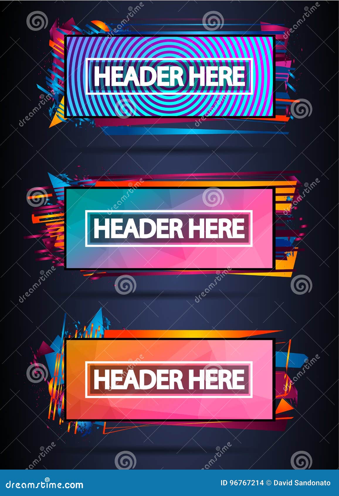 Futuristic Header Frame Design with Abstract Shapes and Drops of Colors ...
