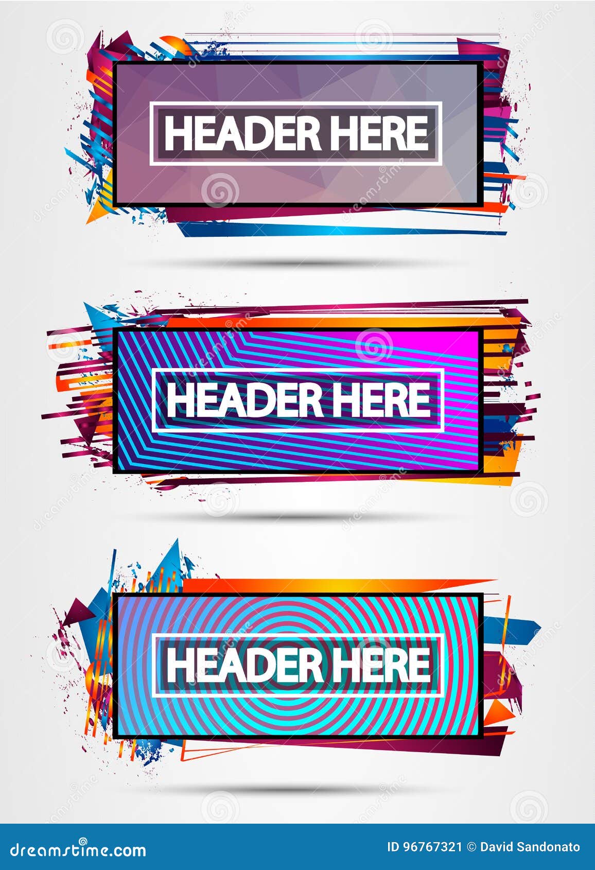 Futuristic Header Frame Design with Abstract Shapes and Drops of Colors ...
