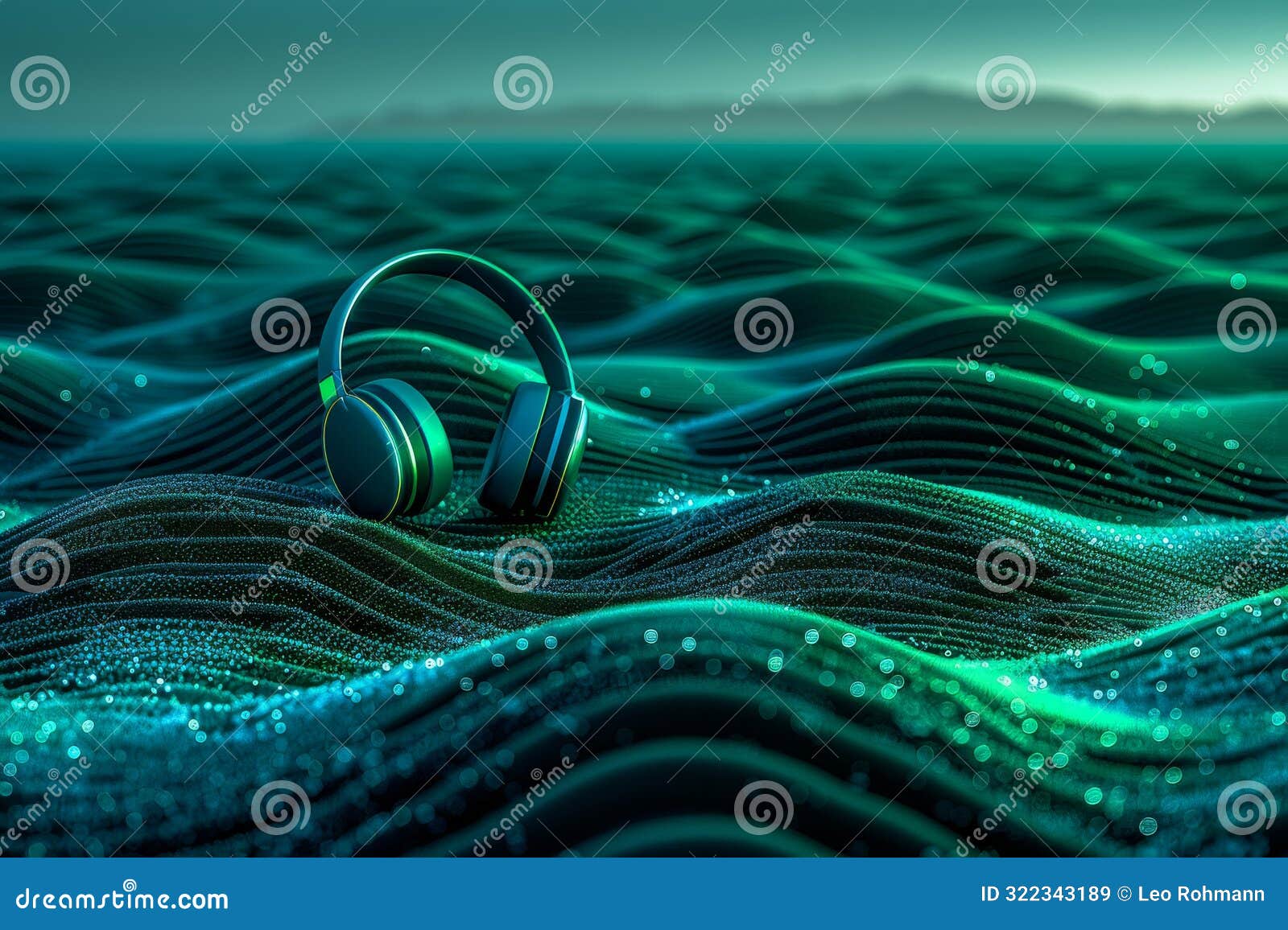 Futuristic Headphones with Digital Waveforms, Showcasing Advanced Audio ...