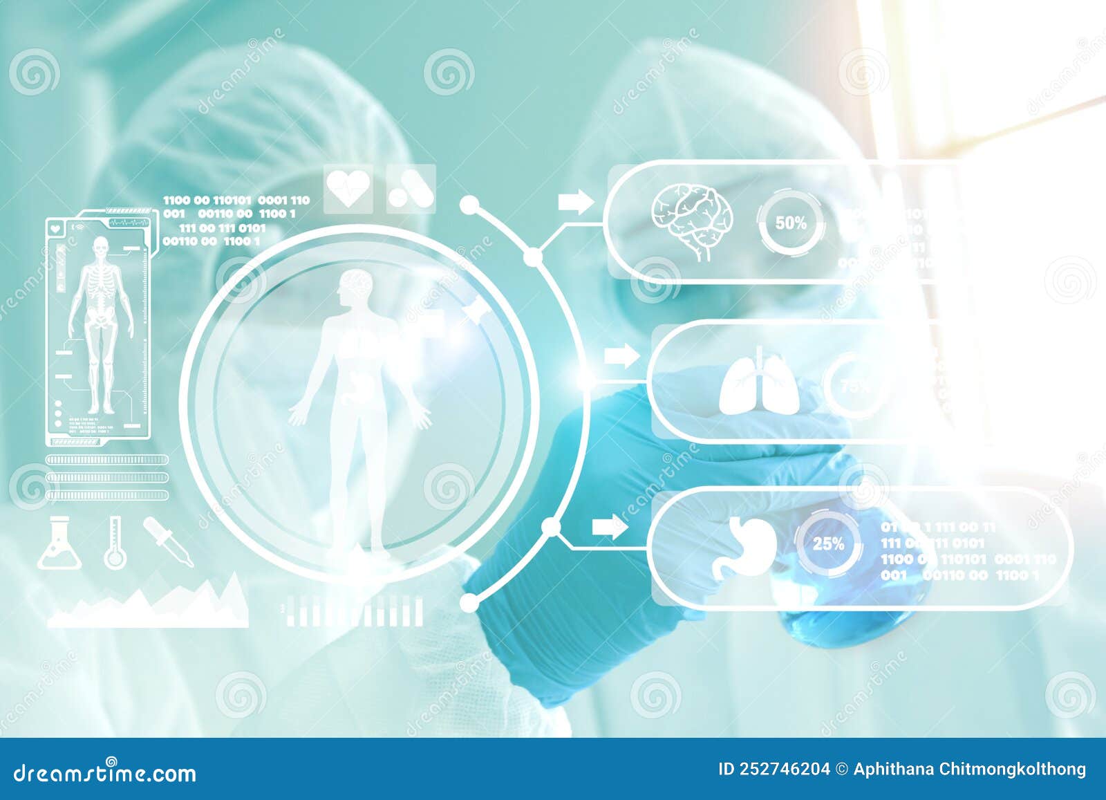 Futuristic Health Icon with Doctor Working in Laboratory Stock Photo ...