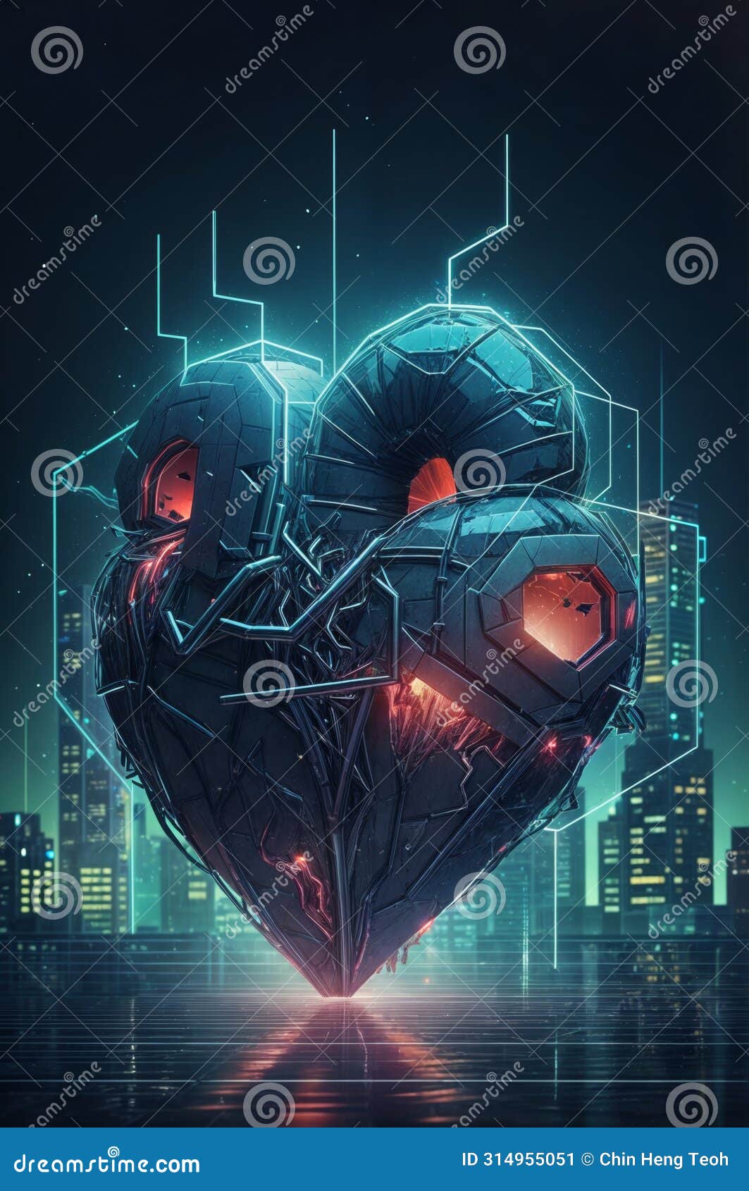 A Futuristic Heart on the Background of the City Stock Illustration ...