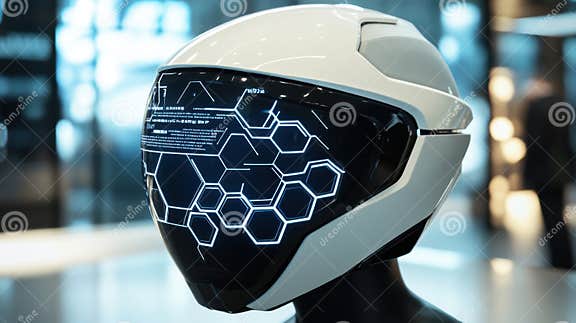 Futuristic Helmet Design with Digital Interface and Hexagonal Patterns ...